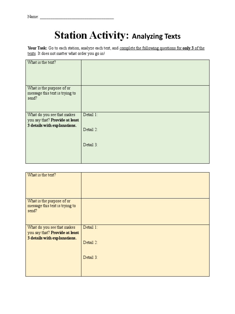 Station Activity - Analyzing Texts | PDF