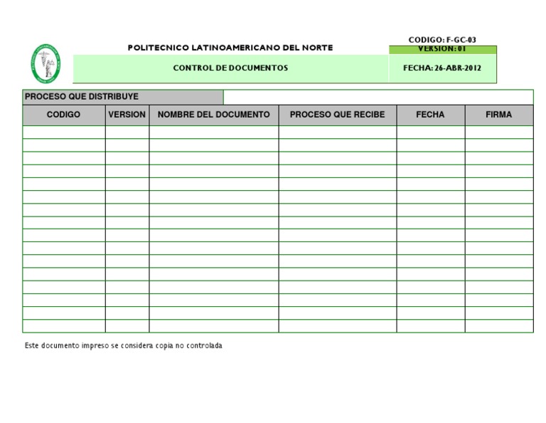F-GC-03 Control Documentos | PDF
