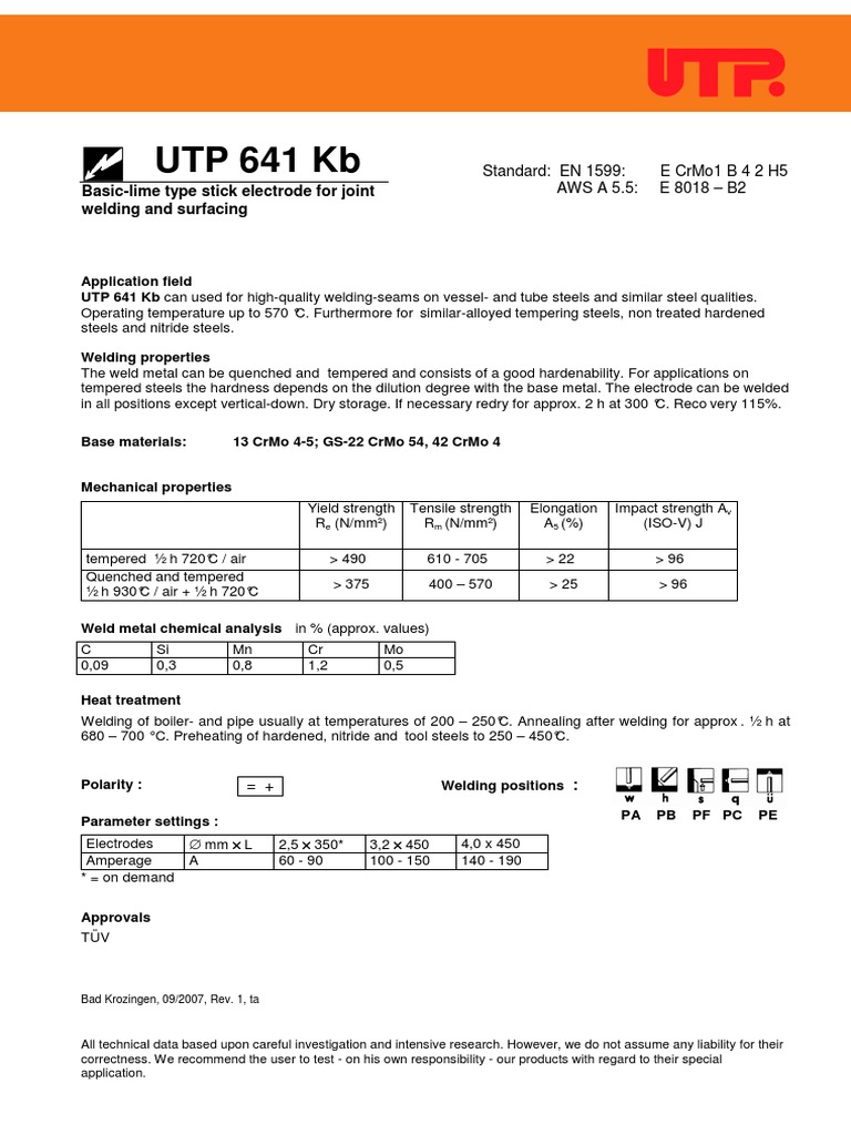 UTP 641 Kb Welding Electrode Guide | PDF | Welding | Construction