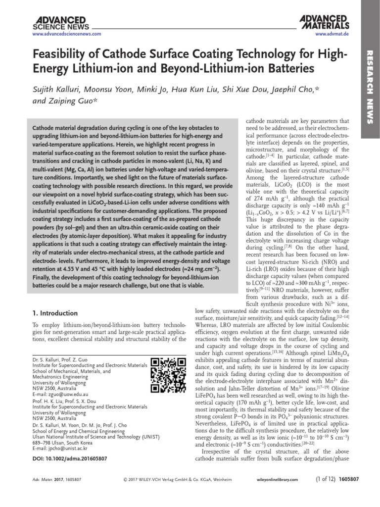 Feasibility of Cathode Surface Coating Technology For HighEnergy ...