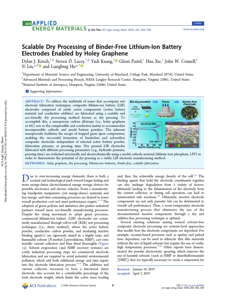 Scalable Dry Processing of Binder-Free Lithium-Ion Battery | PDF | Lithium Ion Battery ...