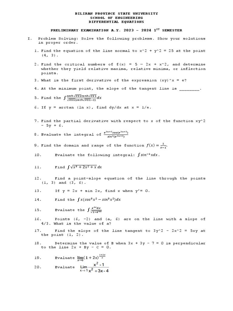 Preliminary Differential Equations | PDF