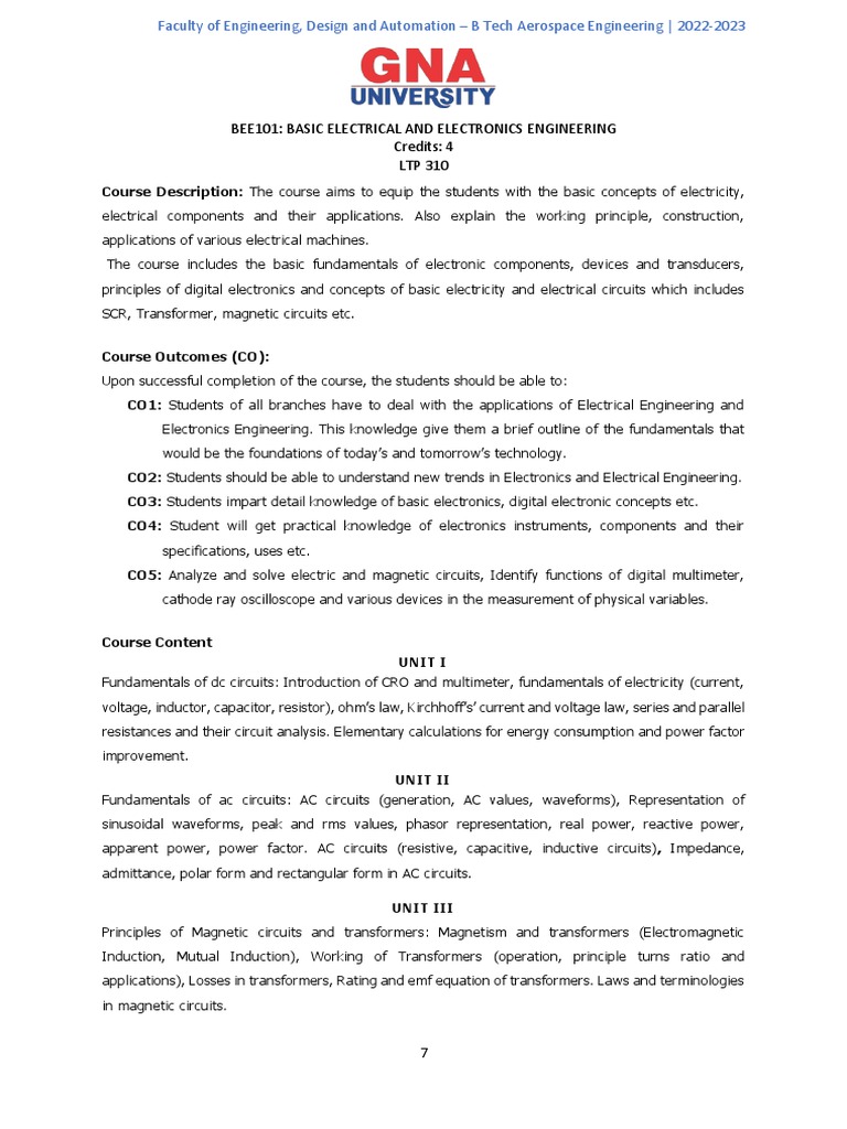 Beee Syllabus | Download Free PDF | Electrical Network | Ac Power