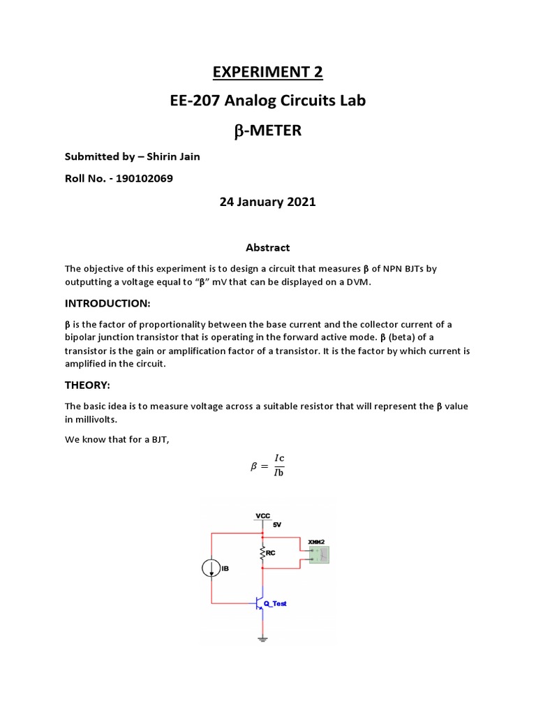 Experiment 2 | PDF | Bipolar Junction Transistor | Physical Quantities