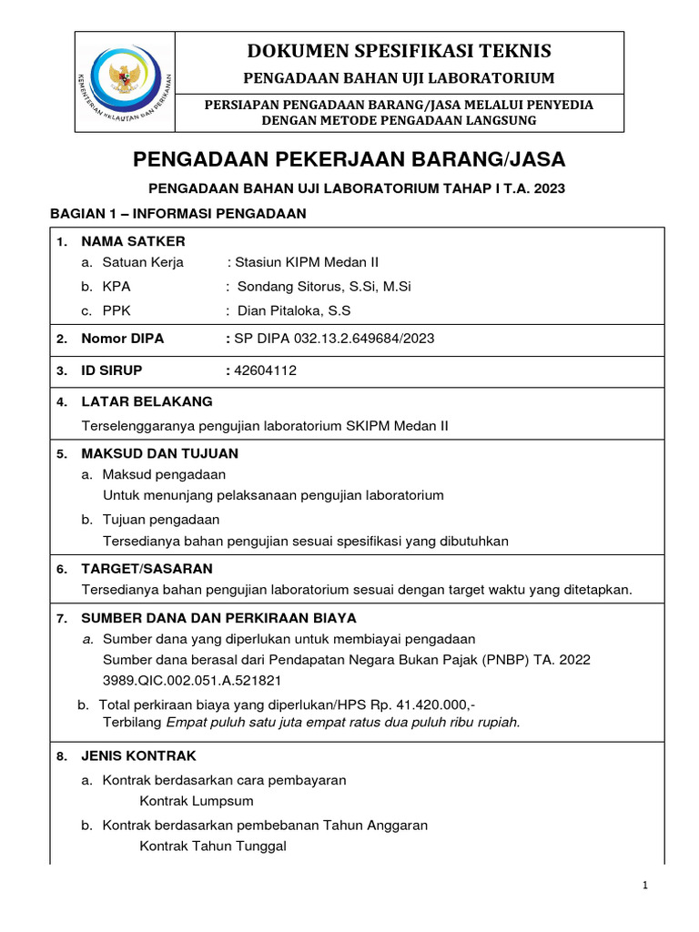 2spesifikasi Teknis Bahan Lab Tahap I Tahun 2023 | PDF