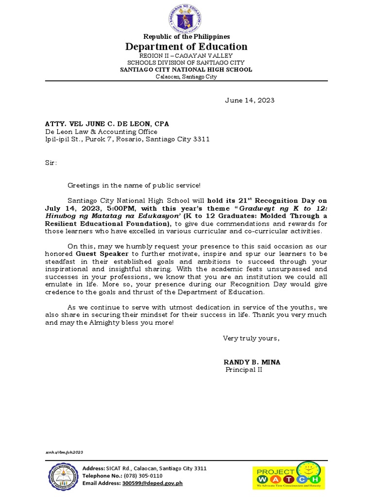 Sample Letter of Request For Guest-Speaker | PDF