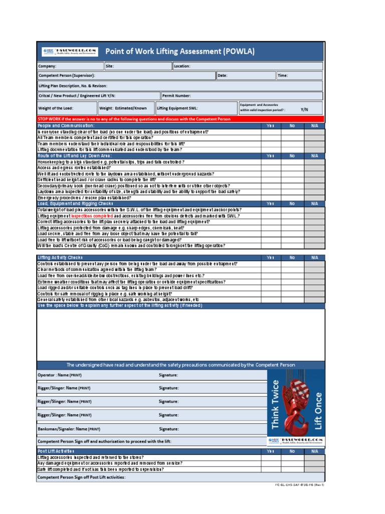 Point of Work Lifting Assessment POWLA 1 1 | PDF | Crane (Machine) | Safety