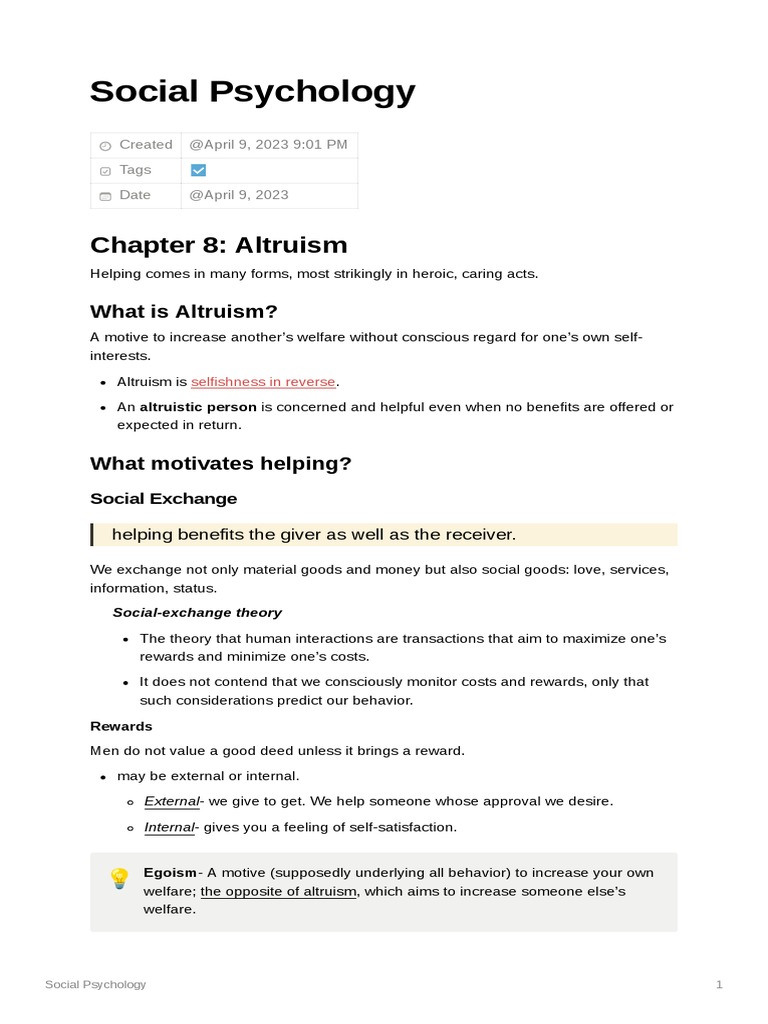 Chapter 8 Notes in Socpsych | PDF | Altruism | Empathy