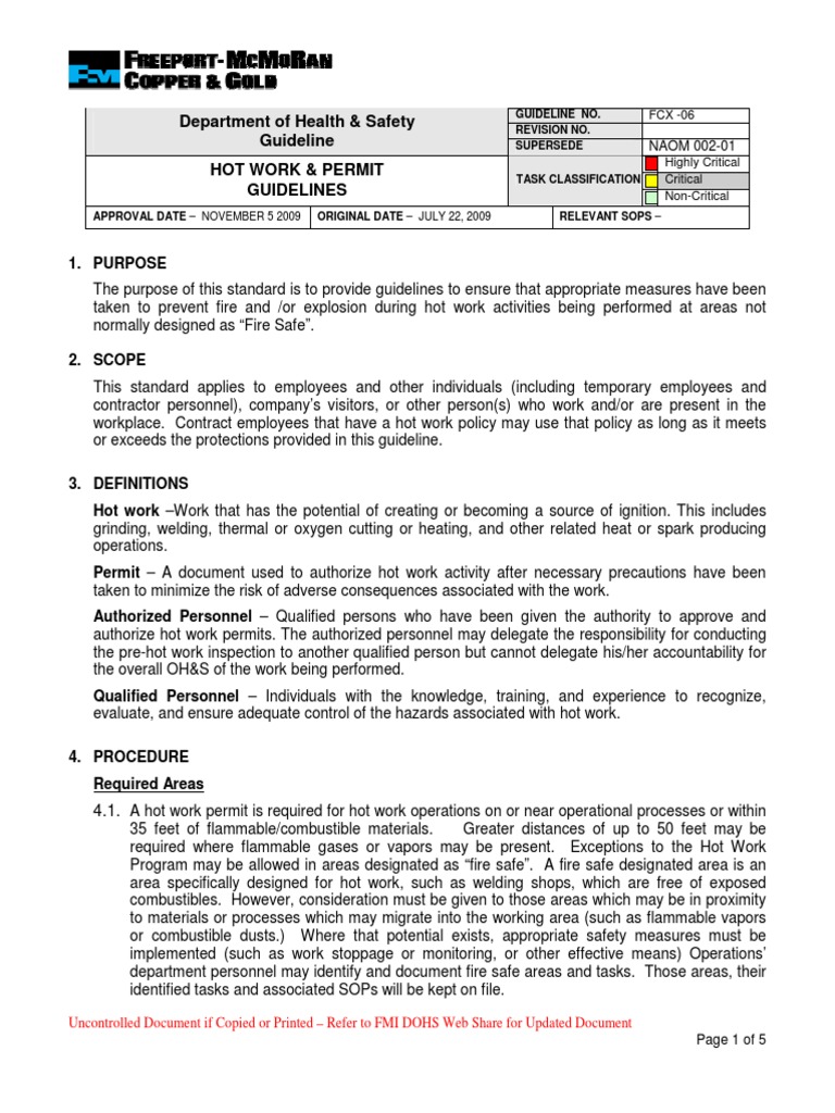 Hot Work Guidelines English | PDF | Fires | Fire Sprinkler System