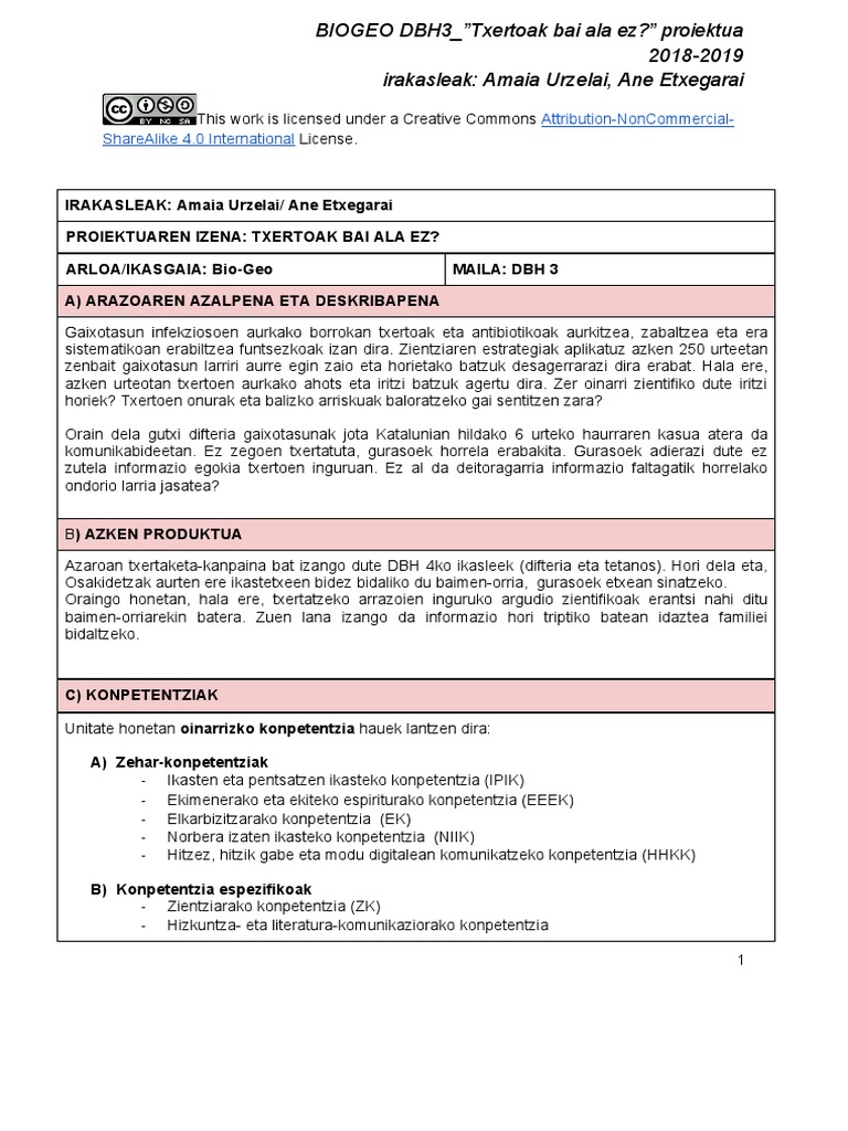 Unitatea - Txertoak Bai Ala Ez | PDF