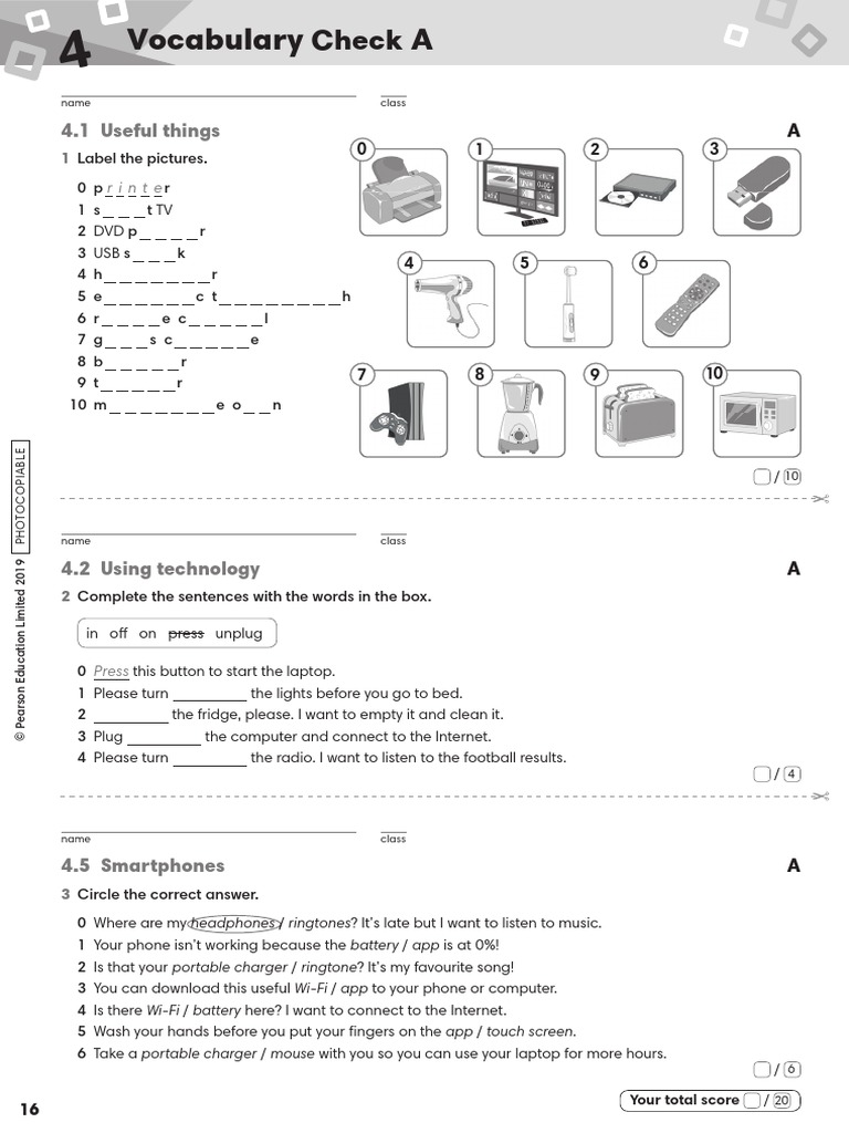 Vocabulary Check 4A | PDF | Telephone | Laptop