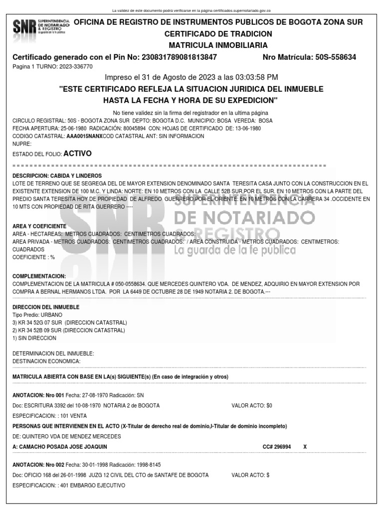 Certificado De Libertad Descargar Gratis Pdf Bogotá Ley Común