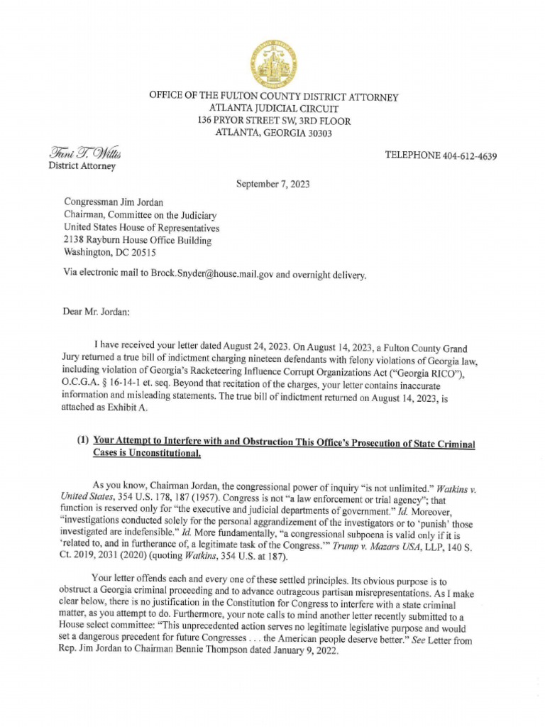 Congressman Jim Jordan Letter | PDF | Prosecutor | Witness