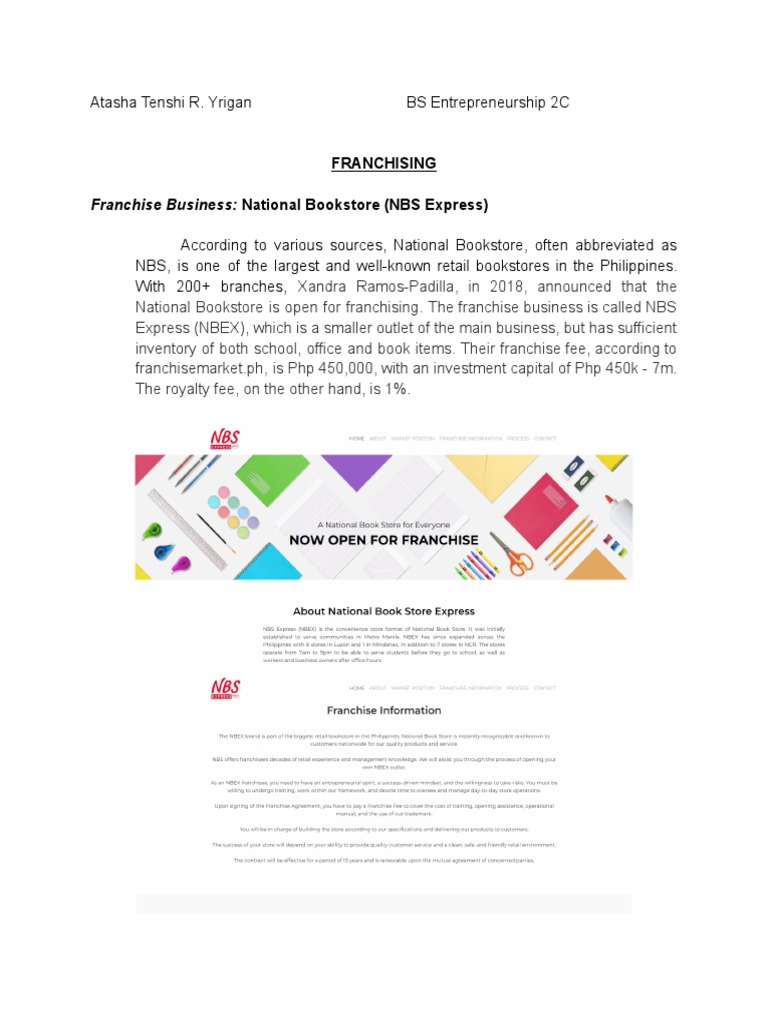 National Bookstore Franchise Overview | PDF | Franchising | Market ...