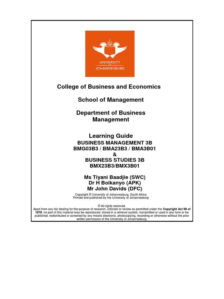 College of Business and Economics School of Management Department of Business Management | PDF ...