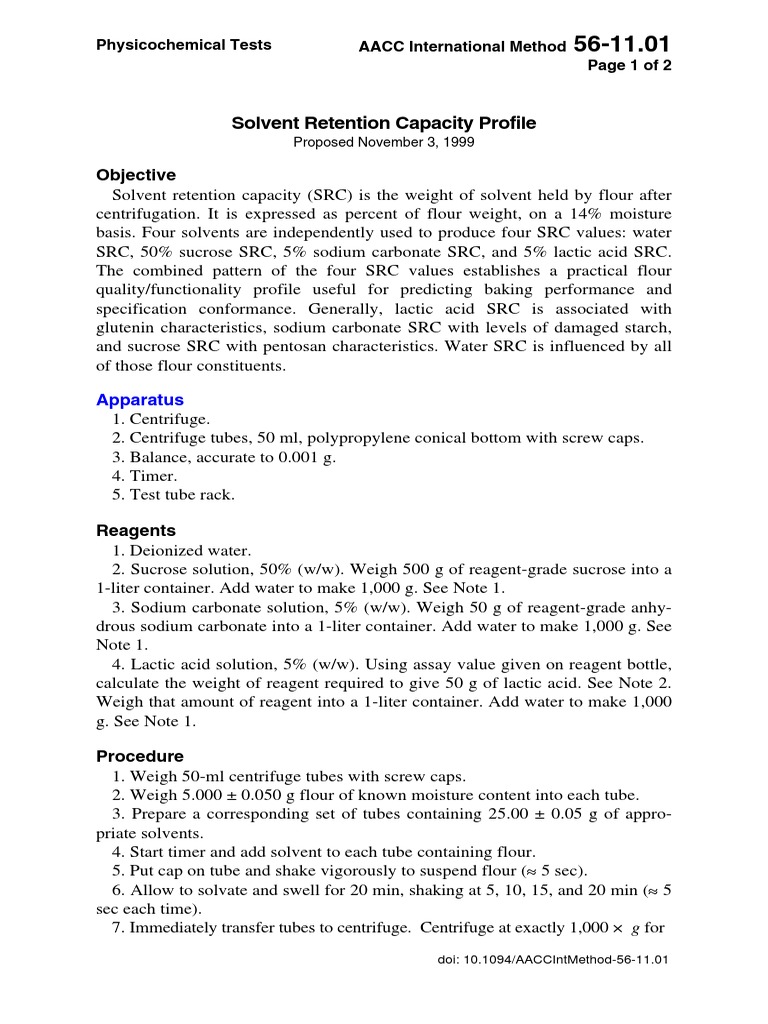 Solvent Retention Capacity Profile: Objective | PDF | Solvent | Starch