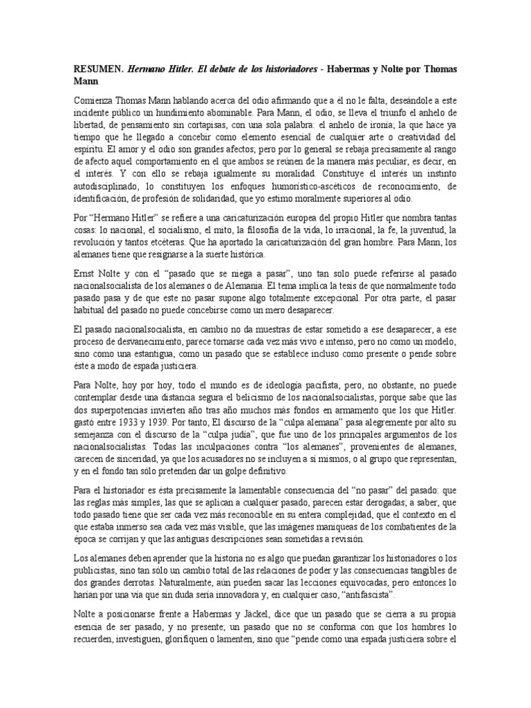 RESUMEN. Hermano Hitler. El Debate de Los Historiadores - Habermas y ...