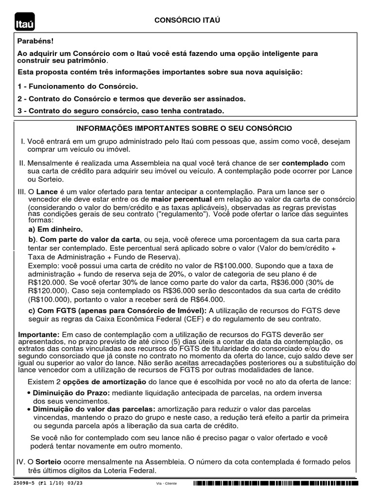 Proposta | PDF | Consórcio | Crédito