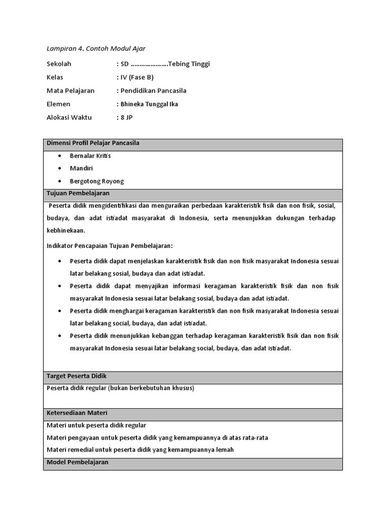 Rencana Pembelajaran Pancasila SD | PDF
