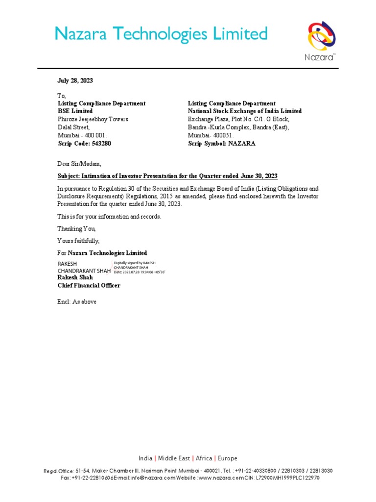 Nazara Technologies Limited | PDF | Mergers And Acquisitions | Economies