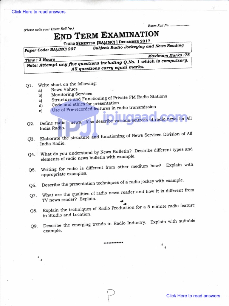 Ipjugaad - Bajmc 3rd Sem Radio Jockeying and News Reading Paper 2017 | PDF