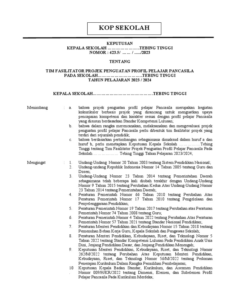 Tim Fasilitator P5 Sekolah Tebing Tinggi | PDF