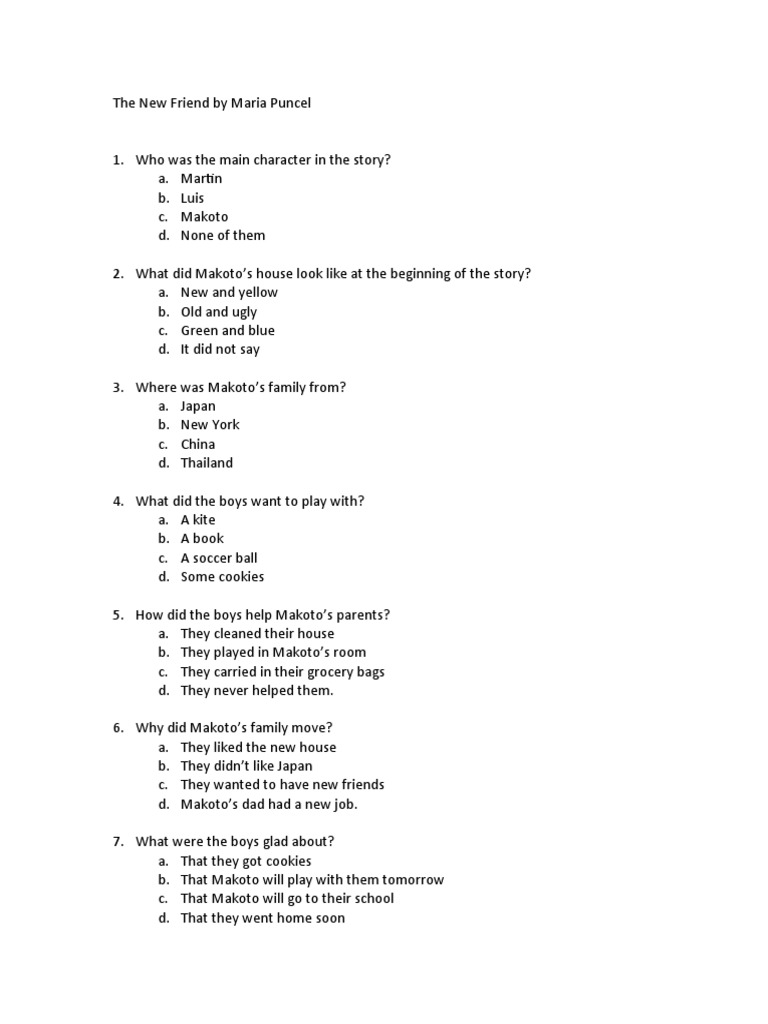 The New Friend by Maria Puncel Questions | PDF