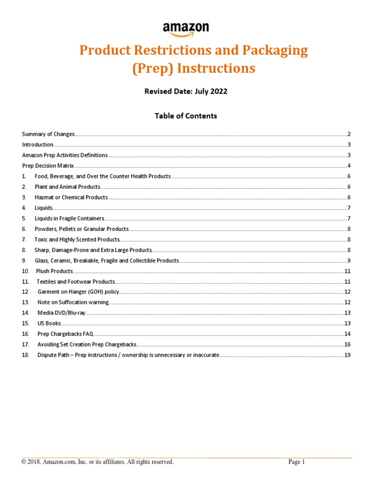 Product Restrictions and Packaging (Prep) Instructions: Revised Date ...