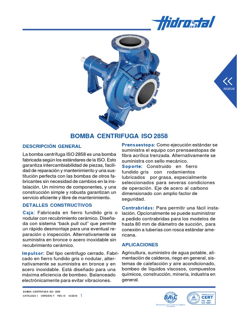 Catalogo Linea-1 10 Bomba Centrifuga Iso 2858 - 2018 | PDF | Bomba | Materiales