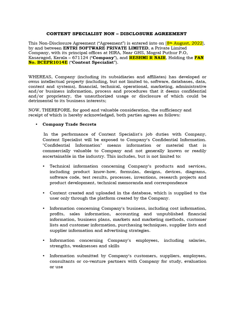 Content NDA | PDF | Legal Remedy | Indemnity