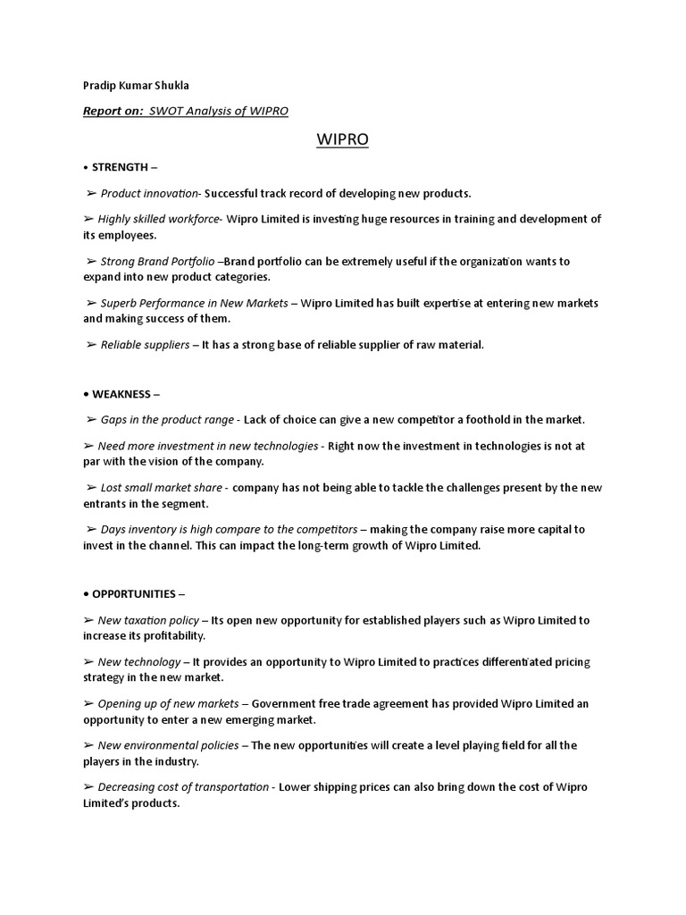 SWOT Analysis of Wipro | PDF