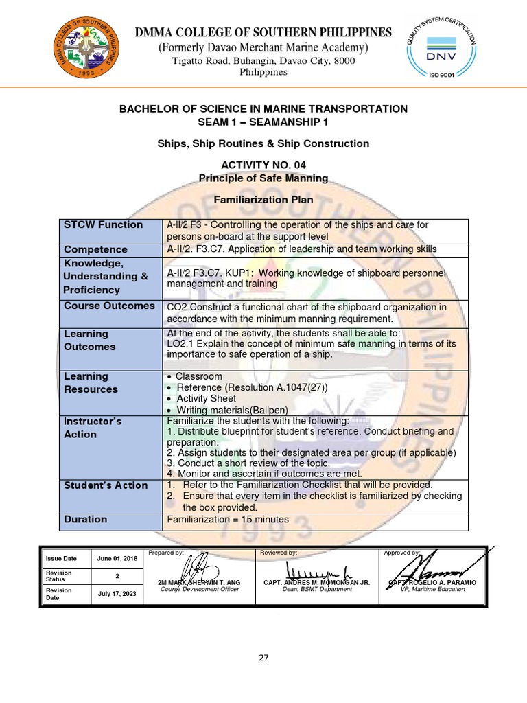 Seam 1boa Act 4 07.17.2023 1 | PDF | Ships | Learning
