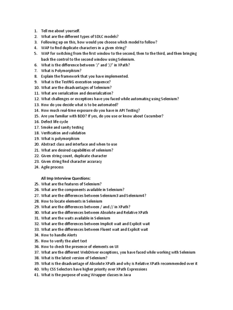 Selenium Interview Questions | PDF | Java (Programming Language) | Method (Computer Programming)