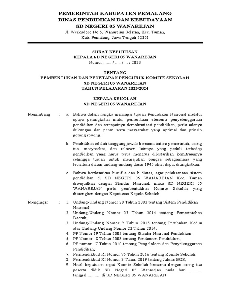 Pembentukan Komite Sekolah SD 05 | PDF
