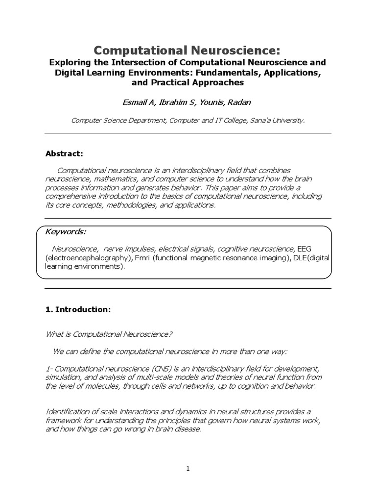 Computational Neuroscience | PDF | Neuroscience | Computational Neuroscience