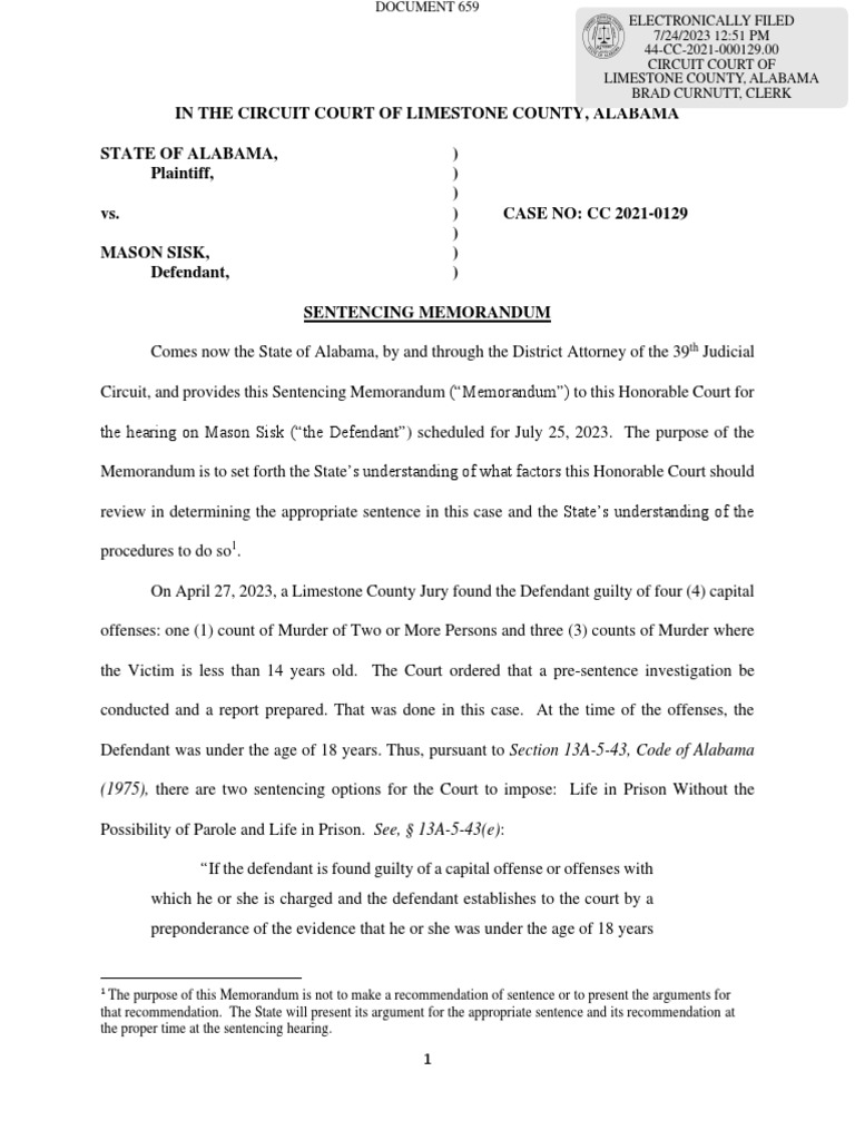 Mason Sisk Sentencing Memo | Download Free PDF | Sentence (Law ...