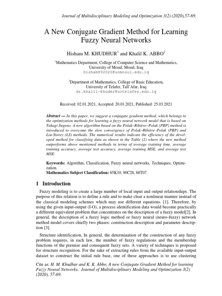 A New Conjugate Gradient Method For Learning Fuzzy Neural Networks (#852212) - 1483473 | PDF ...