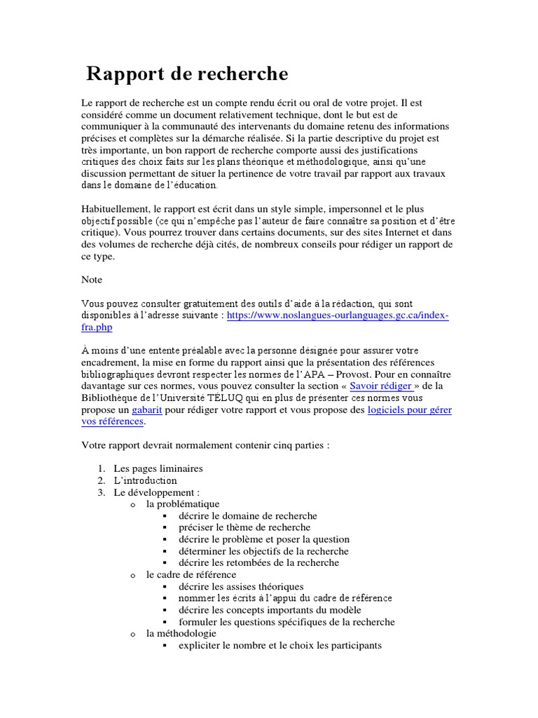 Guide de rédaction d'un rapport de recherche | PDF