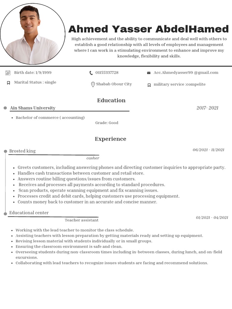 Ahmed Yasser Cv's | PDF | Teachers | Customer