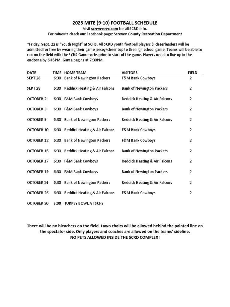 2023 9-10 Football Schedule For Web | PDF