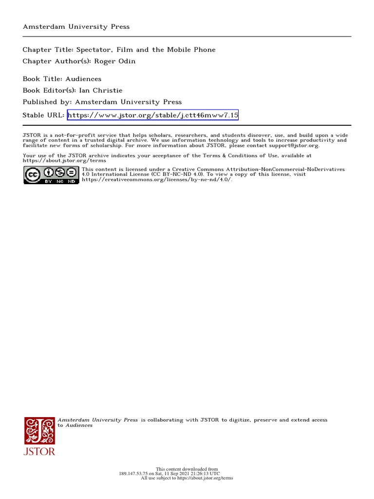 Spectator Film and The Mobile Phone - Roger Odin | PDF | Communication ...