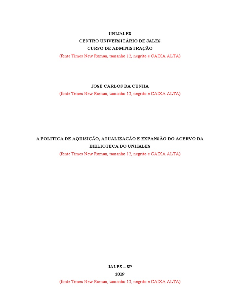Modelo de Capa e Folha de Rosto para Trabalhos Acadêmicos - 2019 | PDF ...