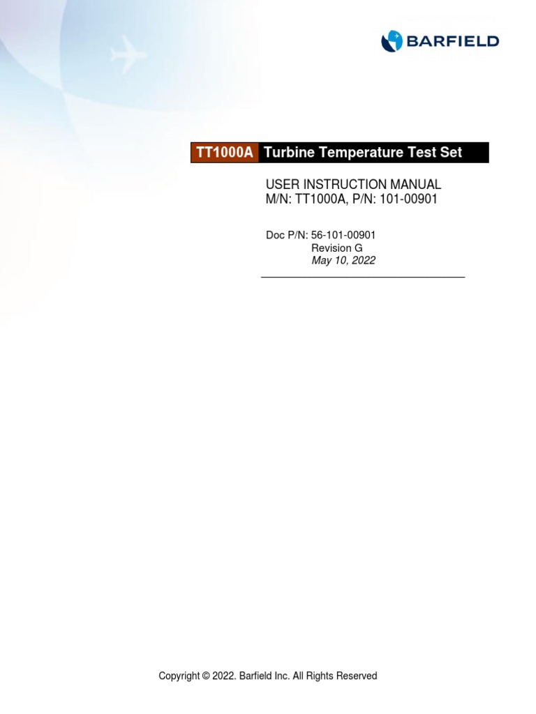 TT1000A Turbine Temperature Test Set: User Instruction Manual M/N ...