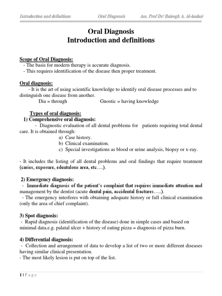 1oral Diagnosis | PDF | Medical Diagnosis | Physical Examination