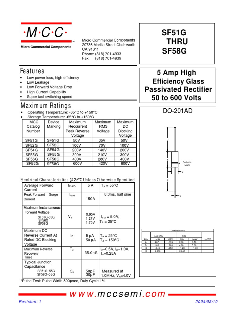 Mccsemi: Features | Download Free PDF | Rectifier | Physical Quantities