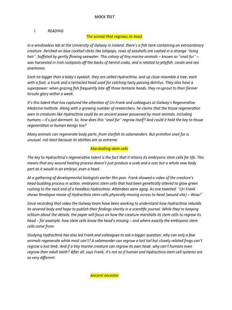 Mock Test | PDF | Regeneration (Biology) | Penguin
