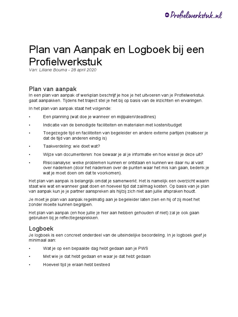 Schrijven - Plan Van Aanpak en Logboek Profielwerkstuk | PDF