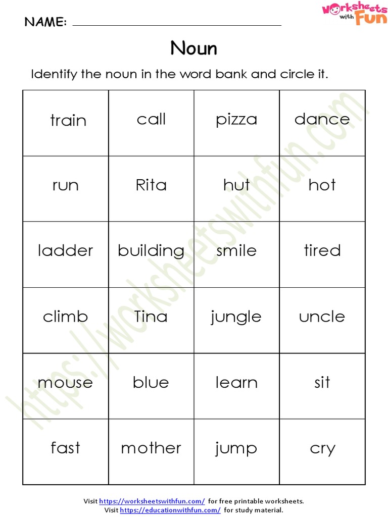 Naming Words (Nouns) Worksheet 1 | PDF
