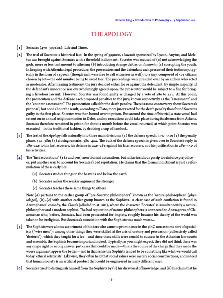 SOCRATES Apology | PDF | Apology (Plato) | Socrates