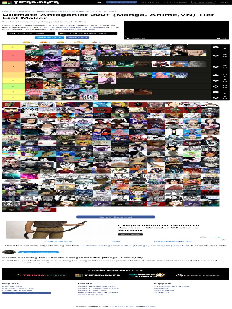Ultimate Anime Antagonist Tier List | PDF | Software | Computing